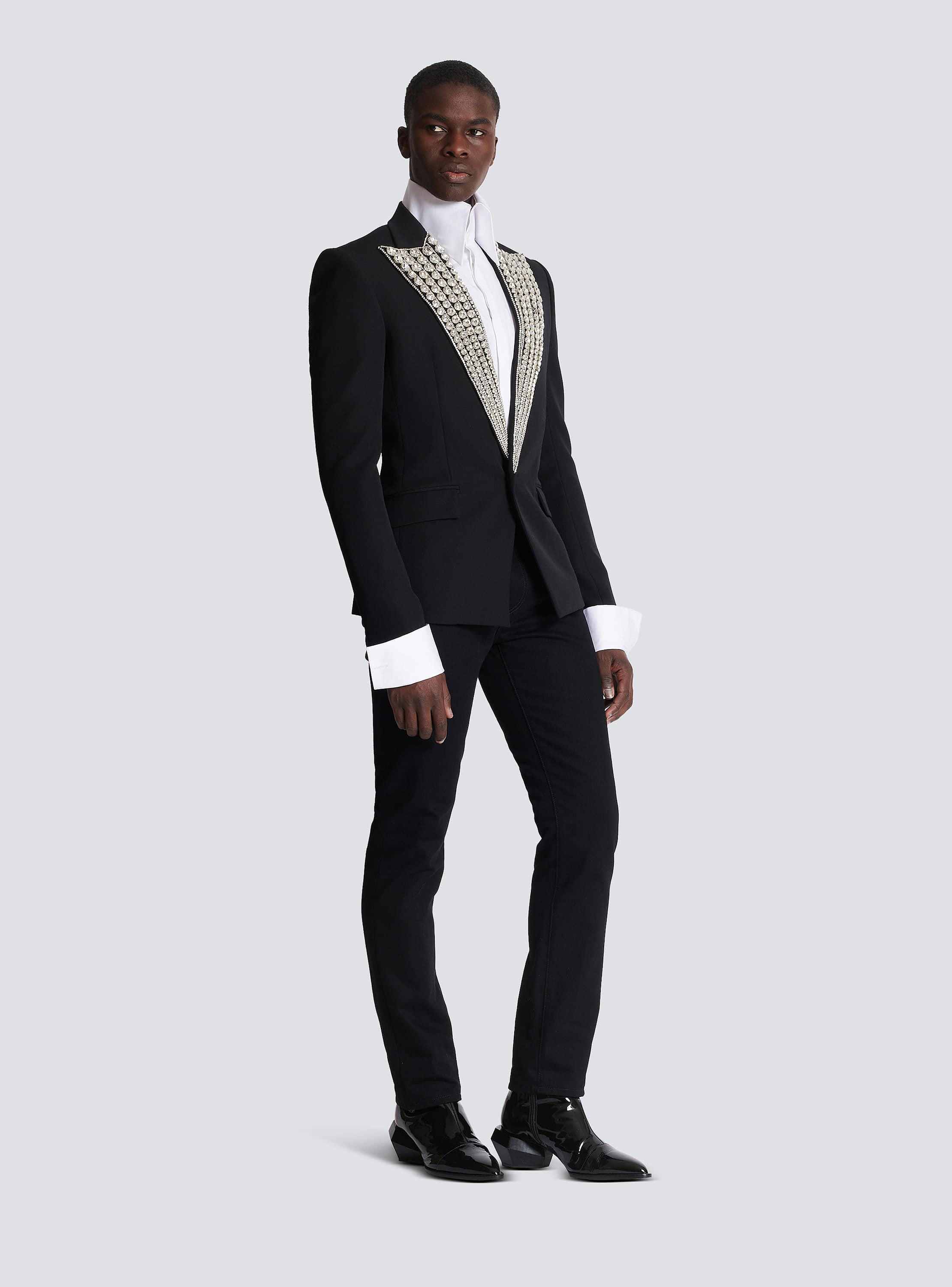 Jacket with crystal-embellished collar silver - Men | BALMAIN Jacket with crystal-embellished collar silver - Men | BALMAIN