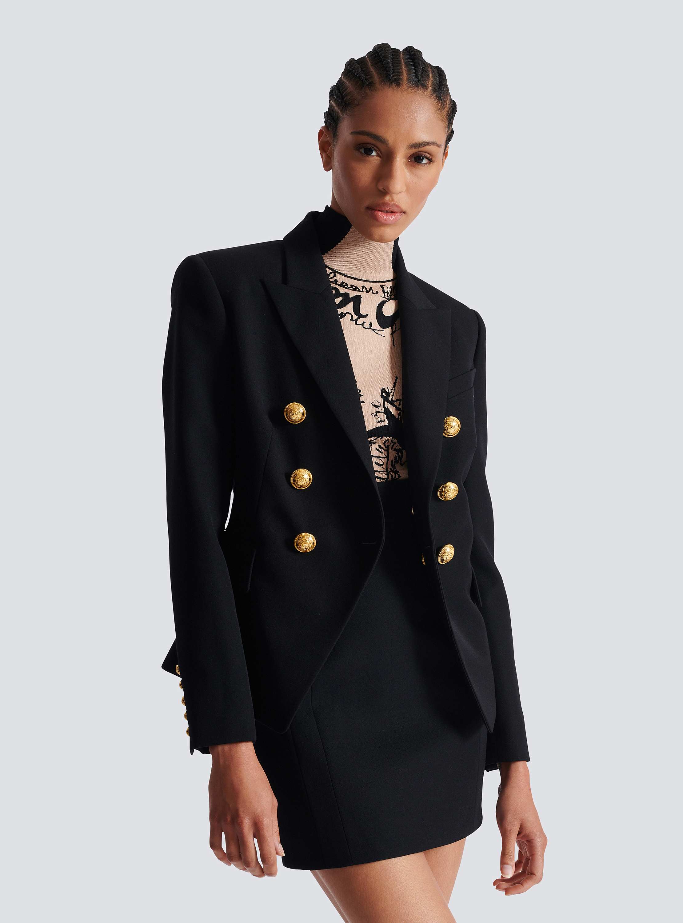 Wool double-breasted jacket black - Women | BALMAIN Wool double-breasted jacket black - Women | BALMAIN