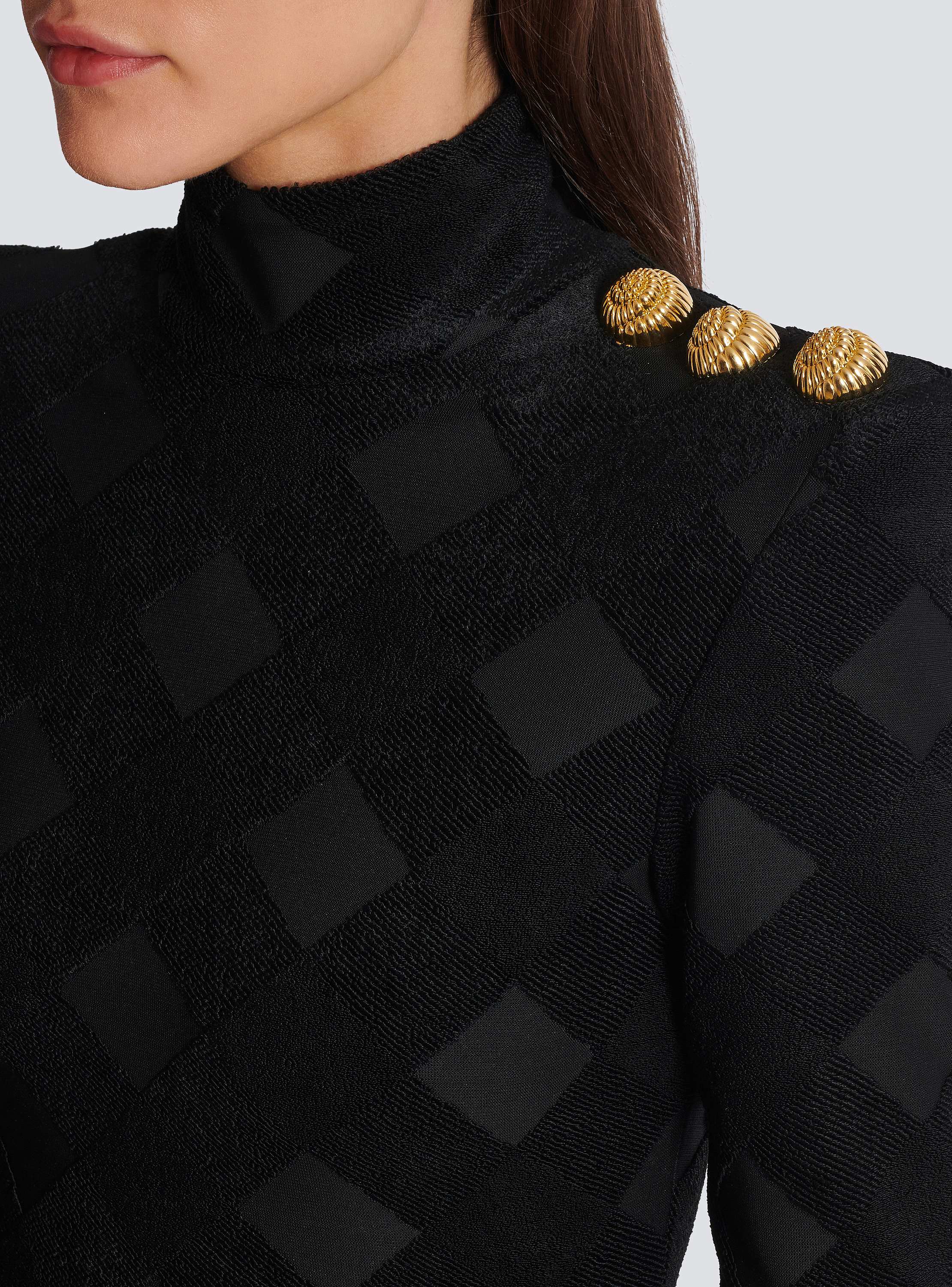 Long gingham bouclé dress black - Women | BALMAIN Long gingham bouclé dress black - Women | BALMAIN