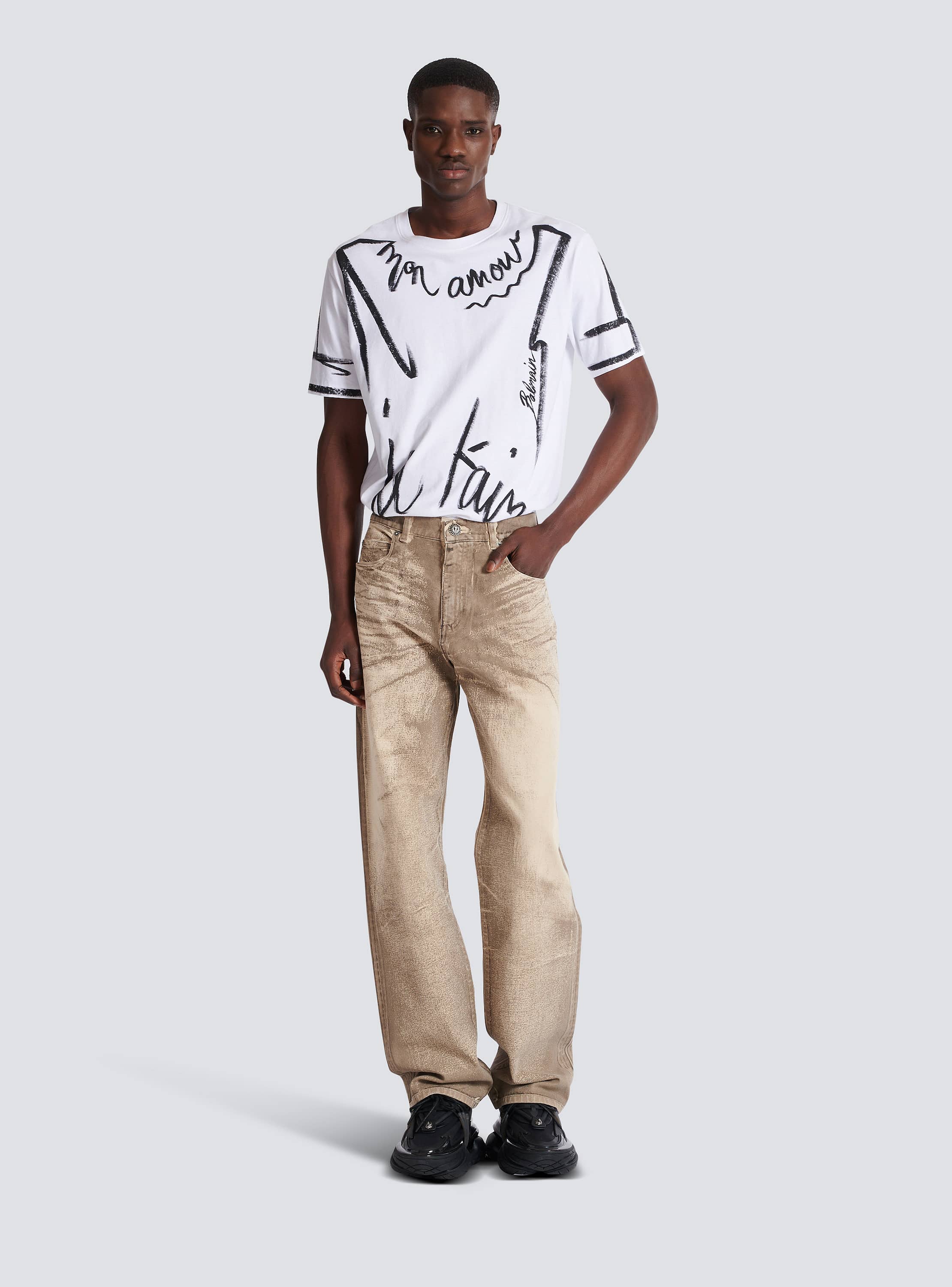Loose-fit beige denim jeans beige - Men | BALMAIN Loose-fit beige denim jeans beige - Men | BALMAIN