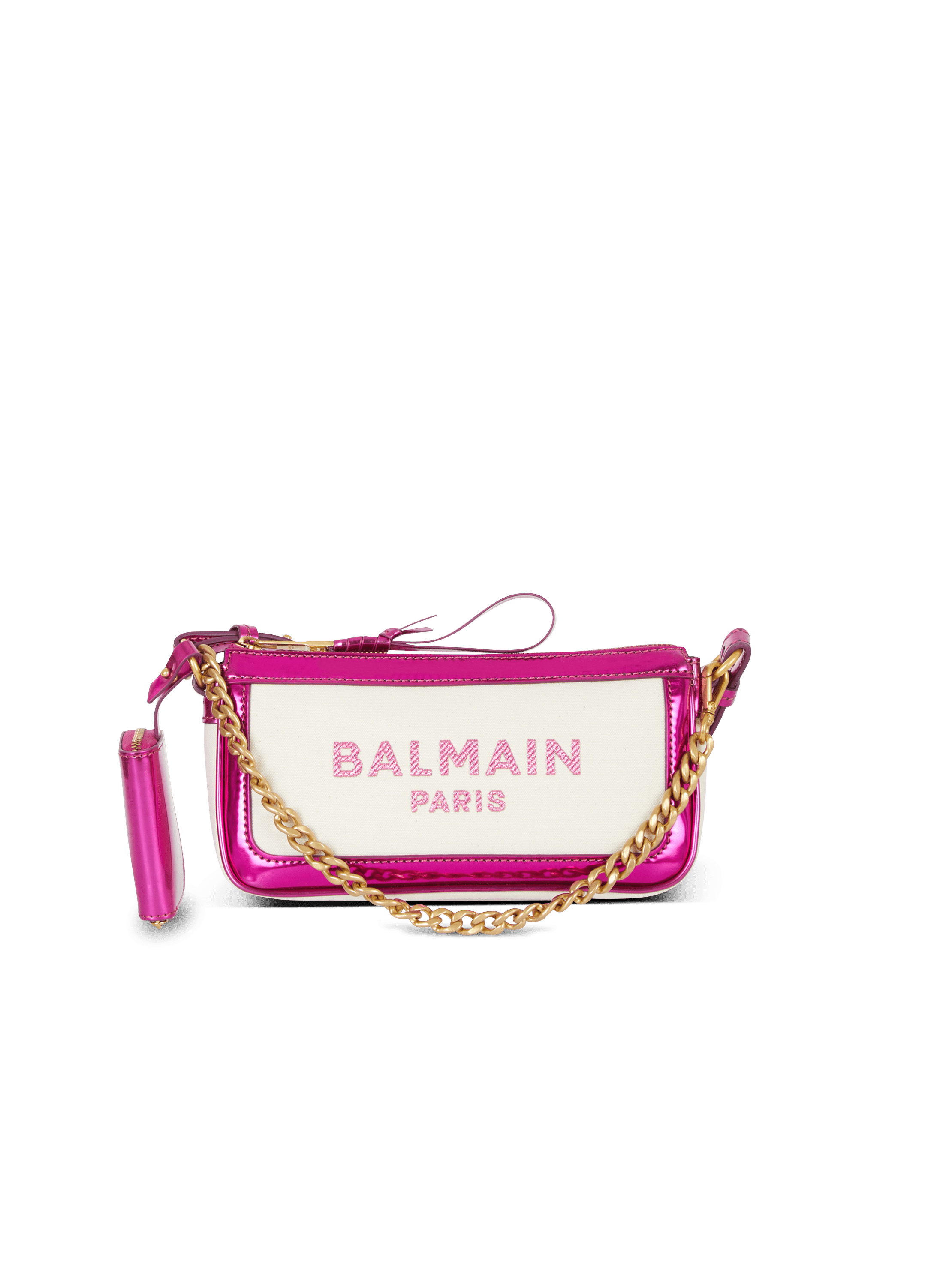 미러 이펙트 가죽 및 캔버스 소재의 B Army 파우치 백 Women Balmain