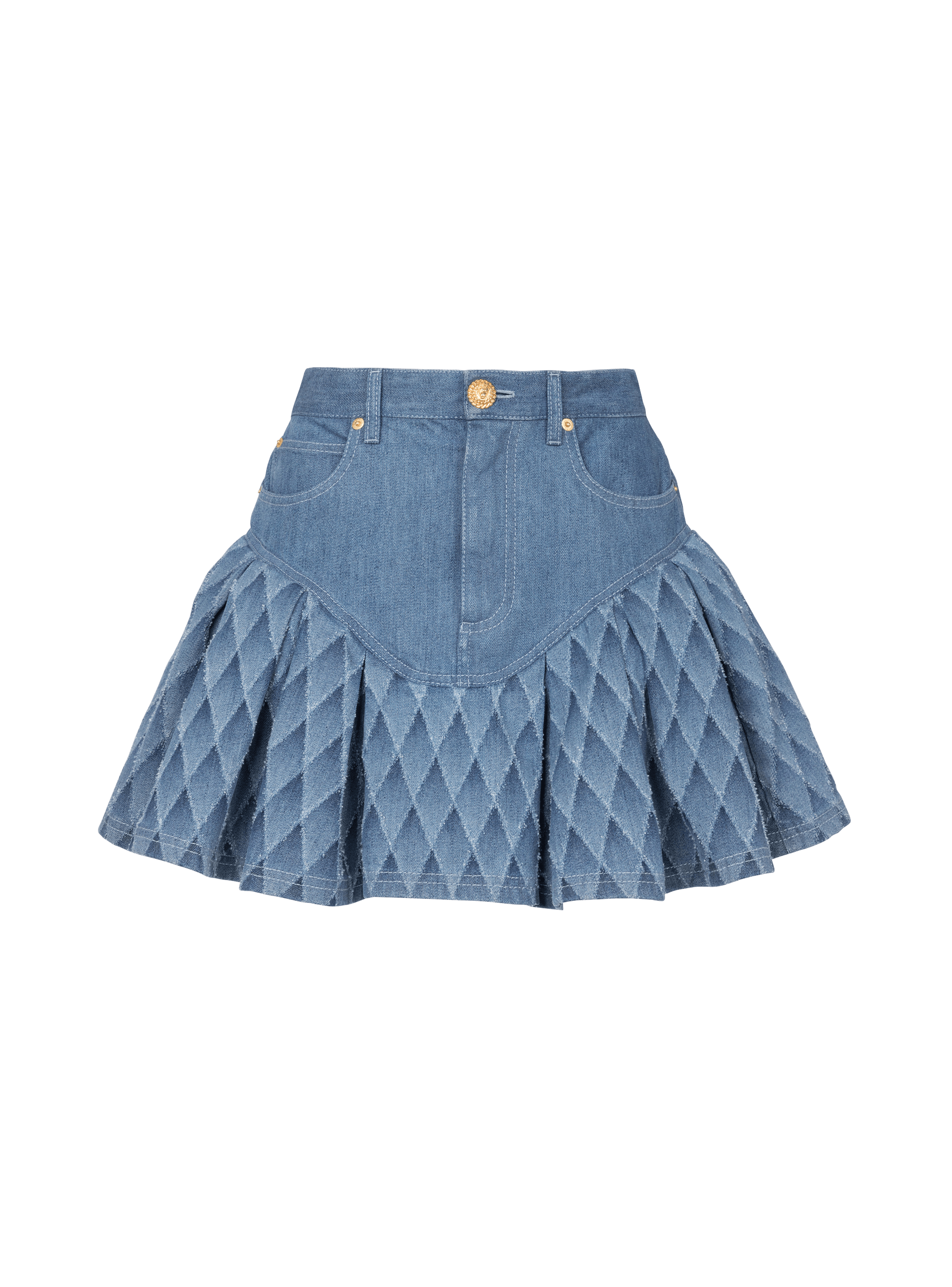Short Skirt In Laser Cut Denim Women Balmain