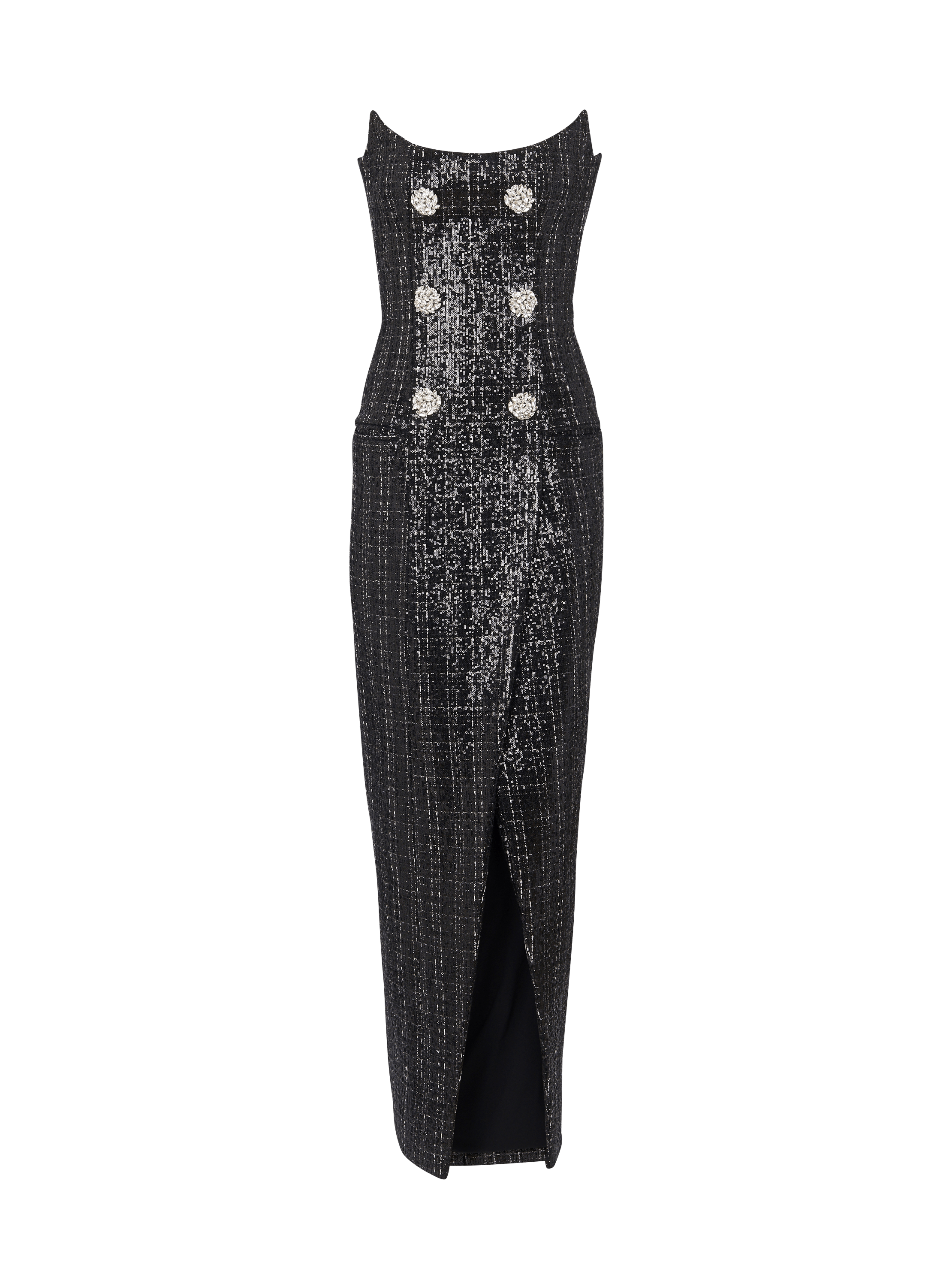 Long bustier dress in sequinned tweed - Women | BALMAIN