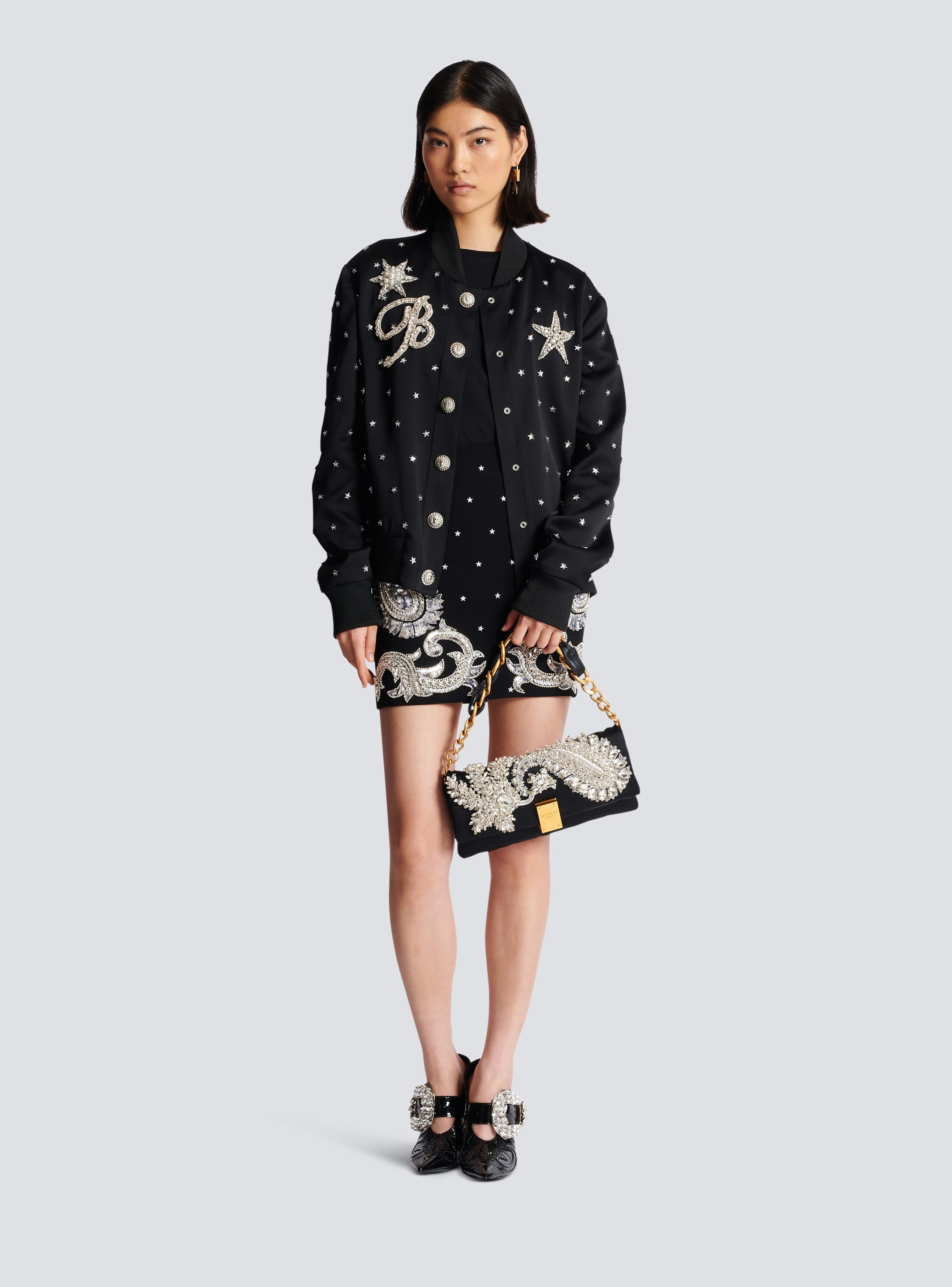 자수 장식 새틴 1945 Soft 클러치 백 Women Balmain