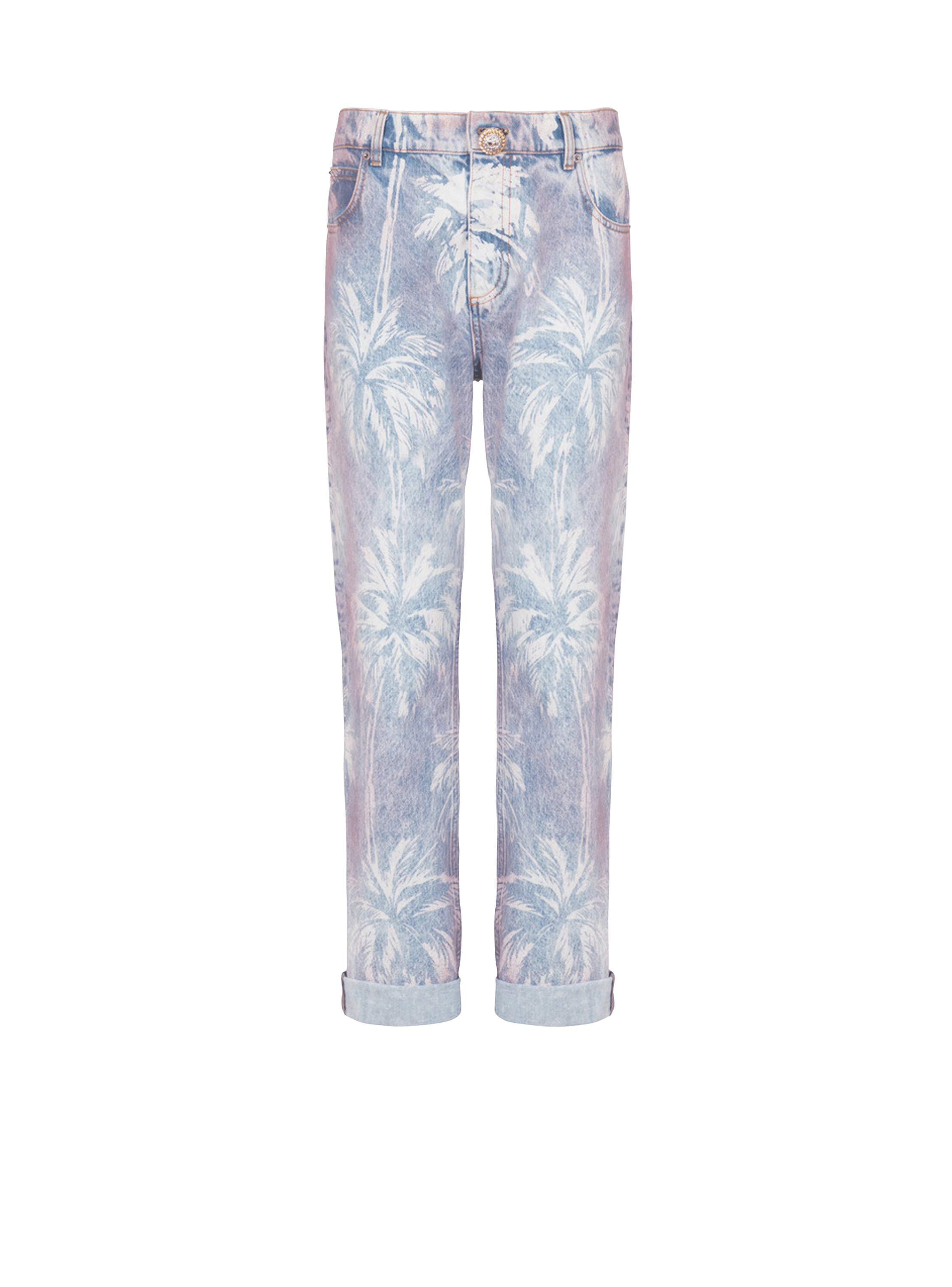 Palm tree denim boyfriend jeans - Women | BALMAIN