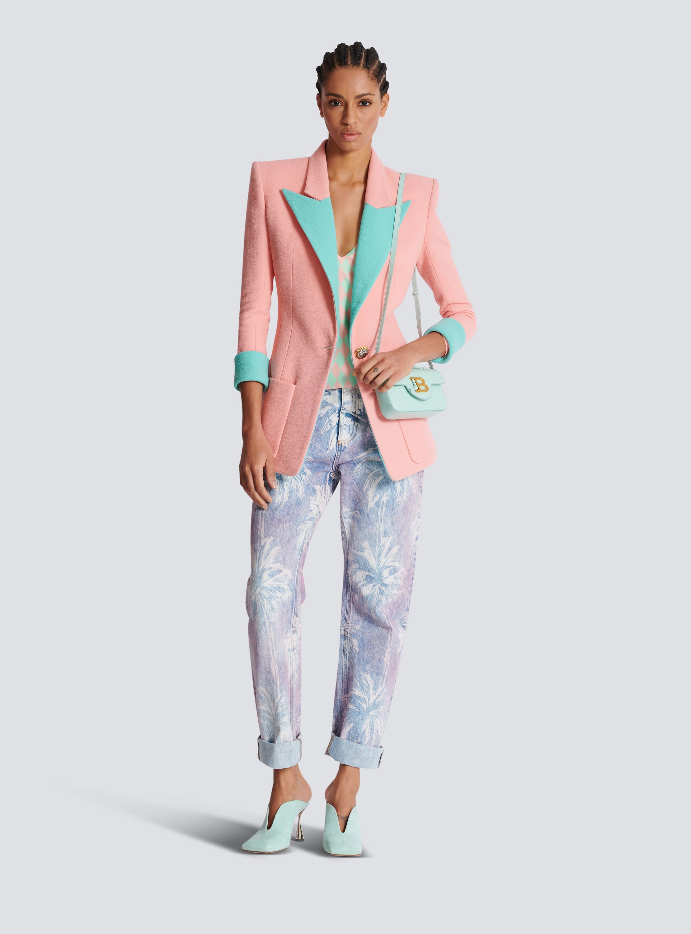 1 Button Double Crepe Two Tone Jacket Pink Women Balmain