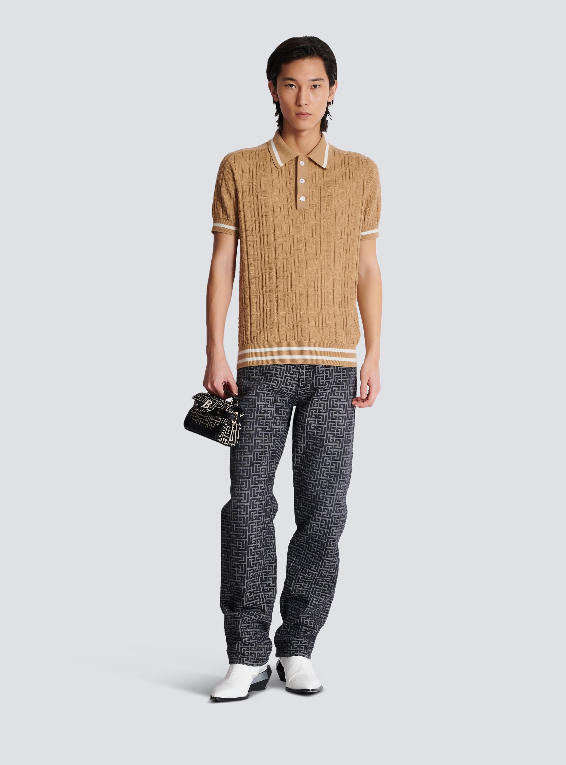 Pb 레버린스 모노그램 울 폴로 Men Balmain