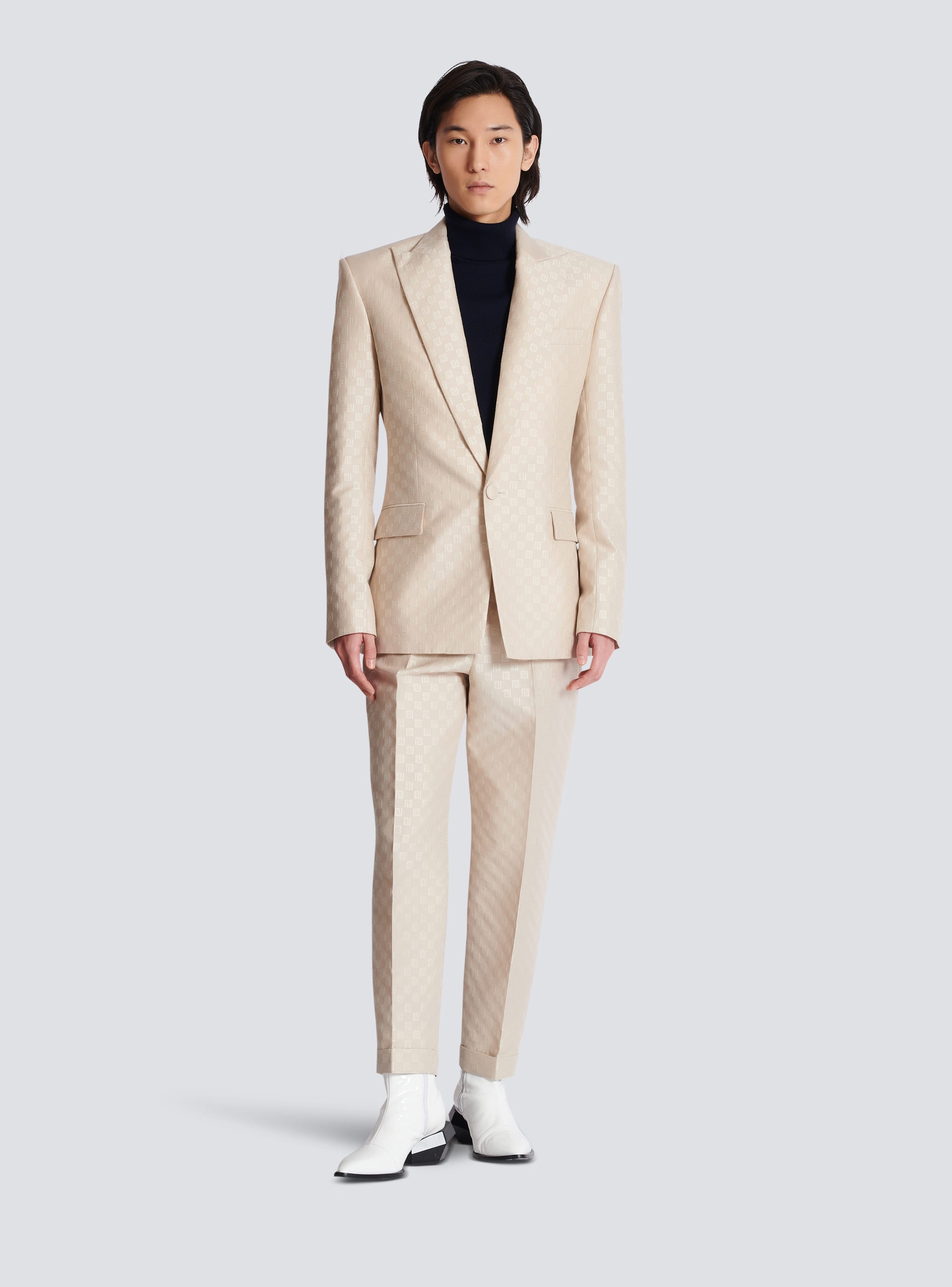 Pb 레버린스 모노그램 자카드 소재 싱글 버튼 베스트 Men Balmain