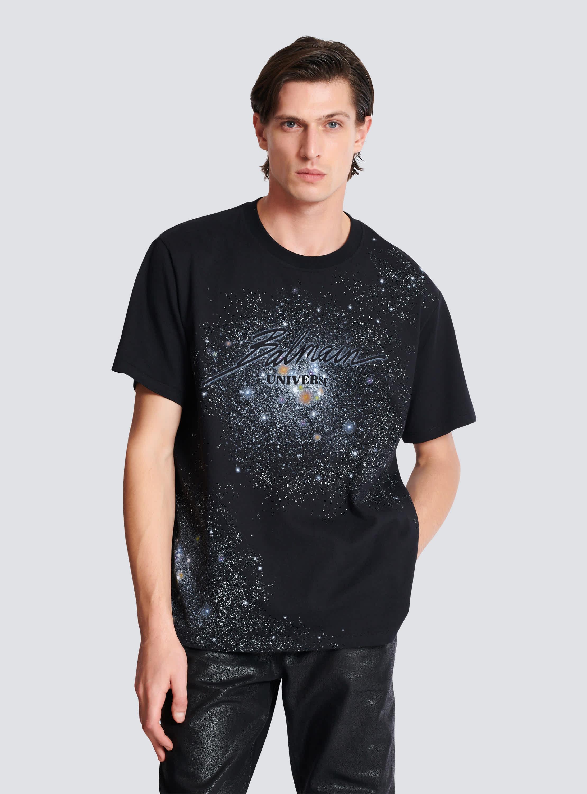 Printed Balmain Universe logo and stars T-shirt - Men | BALMAIN Printed Balmain Universe logo and stars T-shirt - Men | BALMAIN