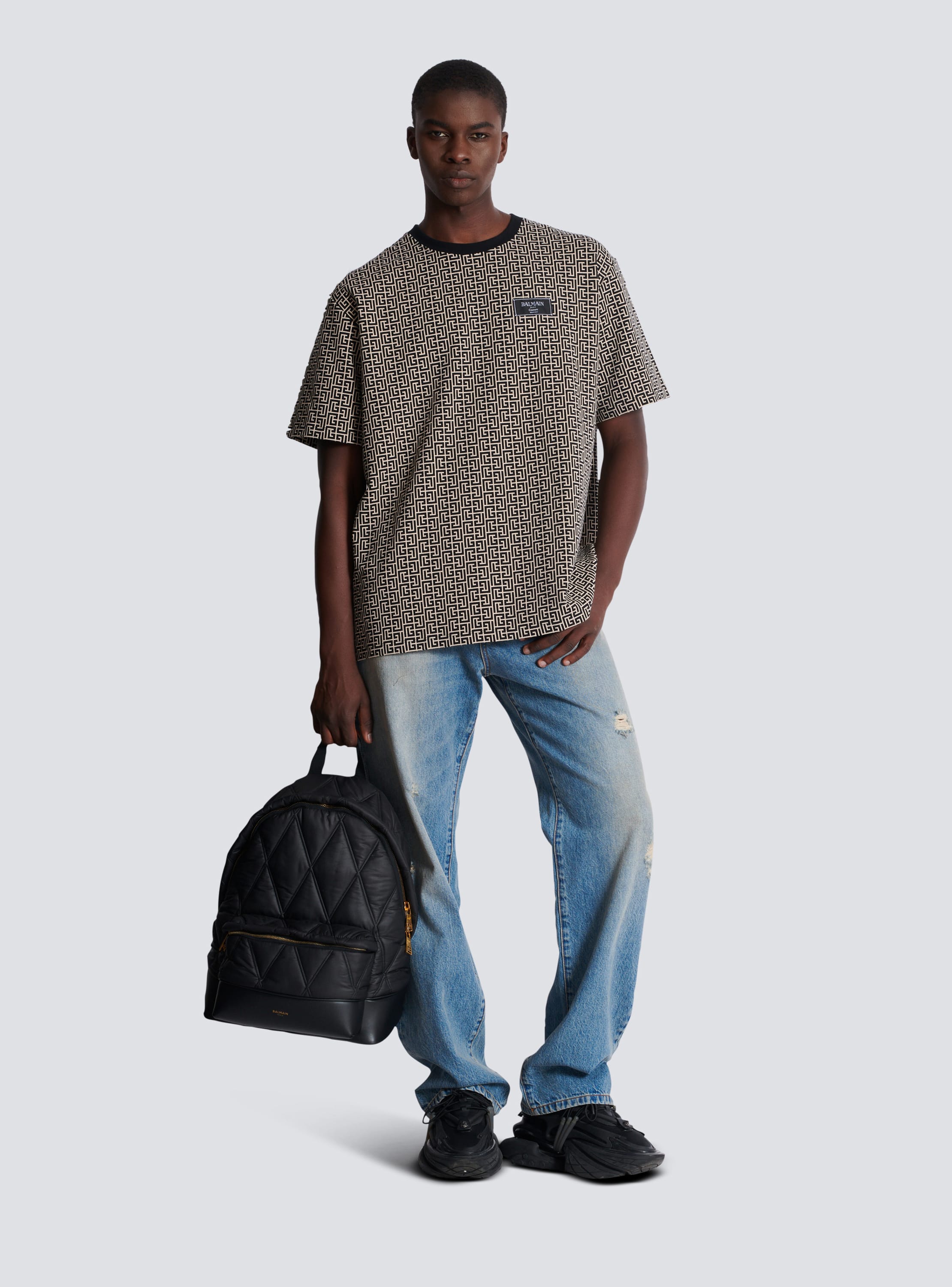 Pb 迷宫交织字母提花 T 恤 Men Balmain