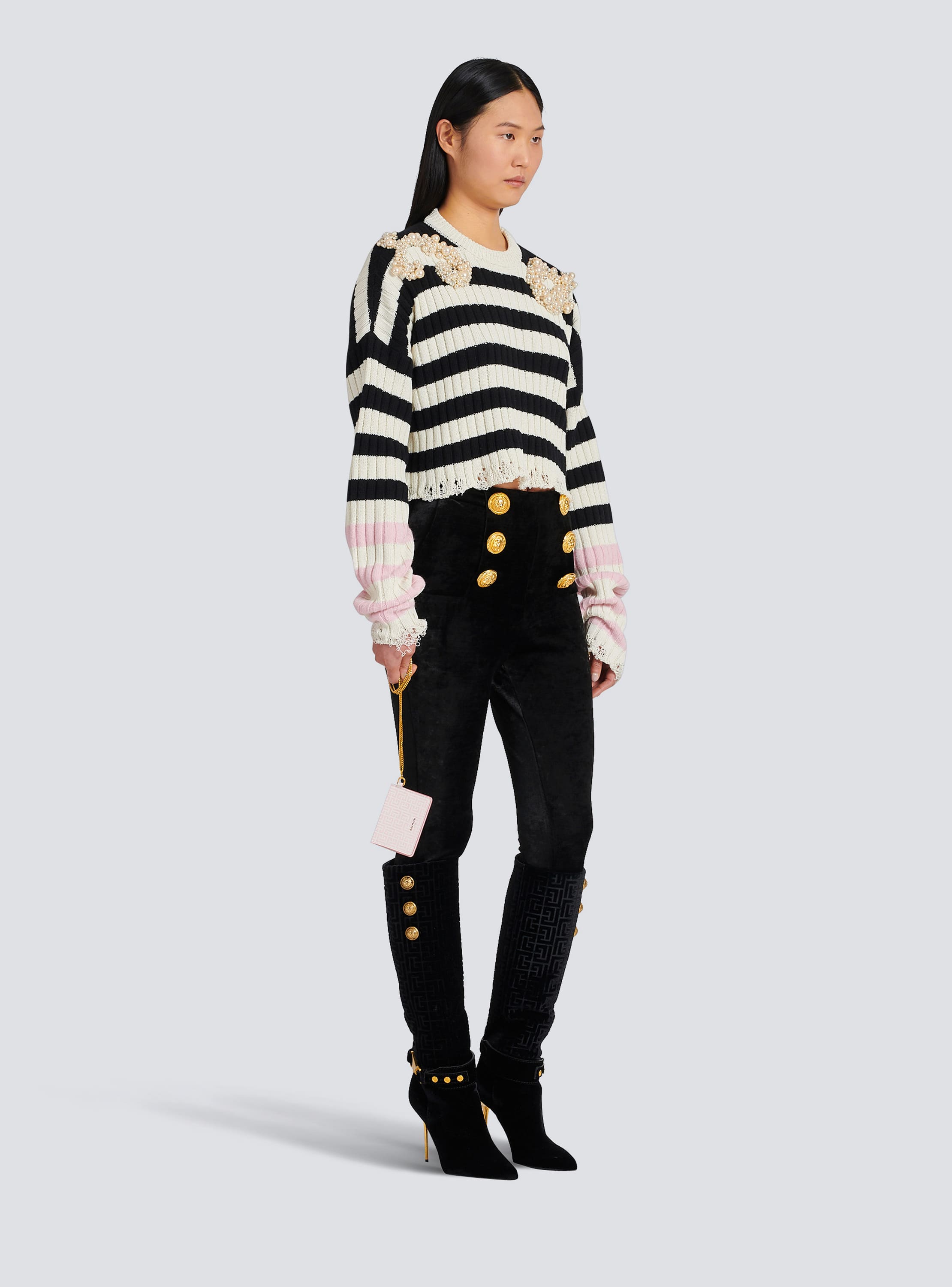 엠보싱 송아지 가죽 동전 카드 홀더 Women Balmain